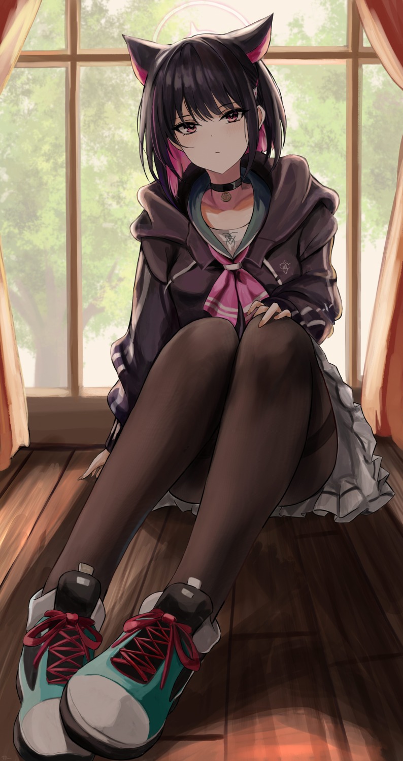 yato (yama0x1) blue archive kyouyama kazusa animal ears halo nekomimi pantyhose seifuku ...